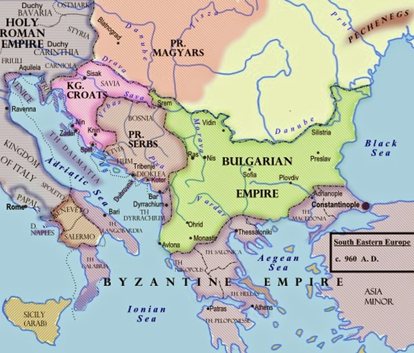 Map of Southeastern Europe around 950 AD
