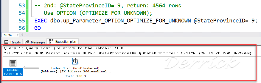 德瑞克:sql Server 學習筆記 Sql Server Parameter Sniffing Option Optimize For Unknown