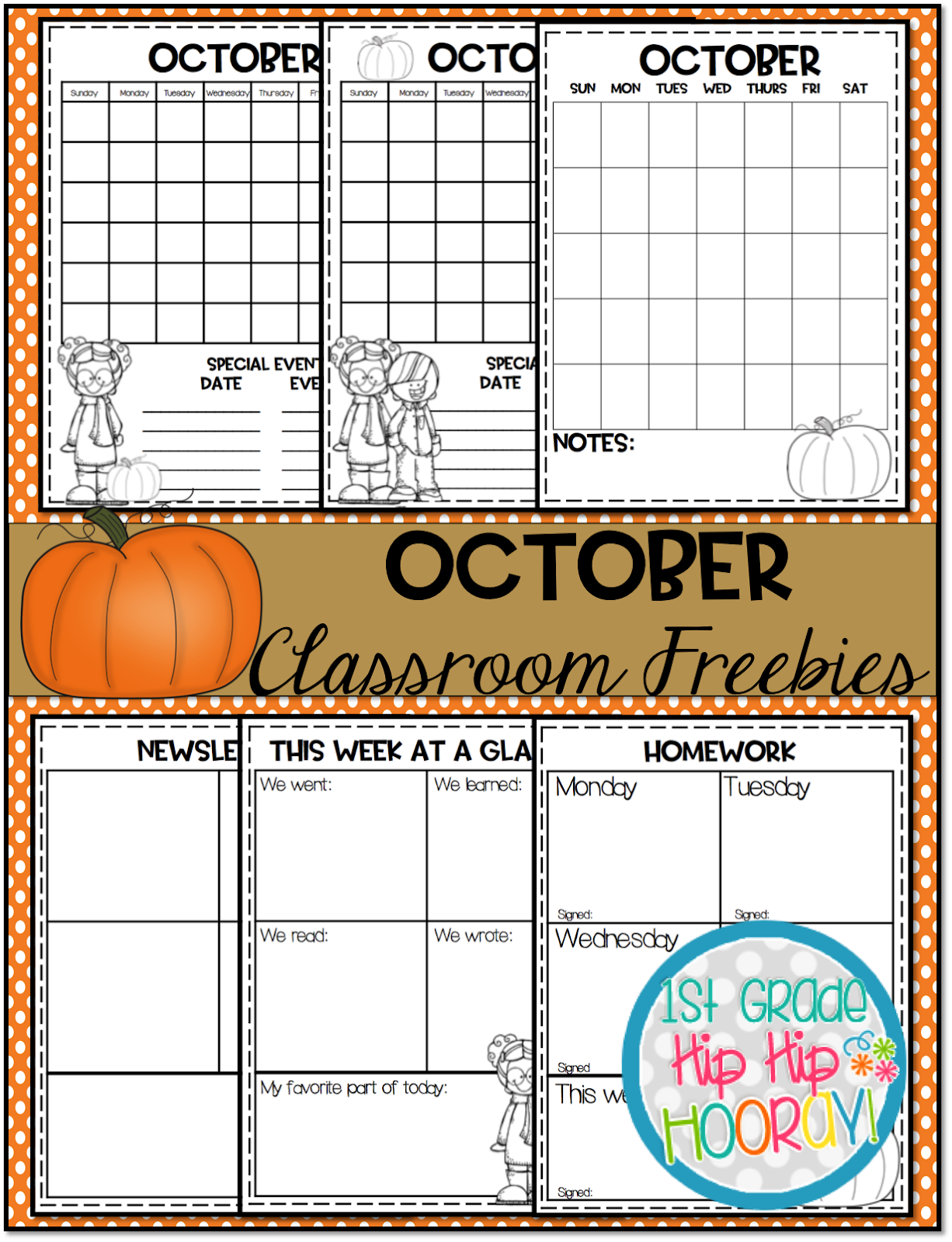 1st Grade Hip Hip Hooray!: October Classroom Freebies!