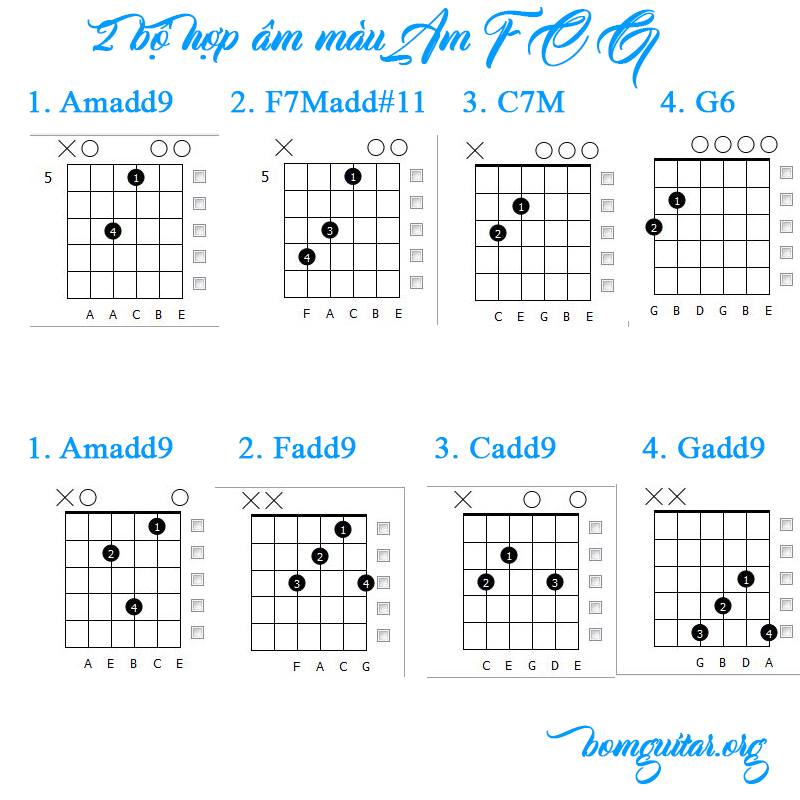 Bộ hợp âm màu vòng Am F C G ~ giasuguitar