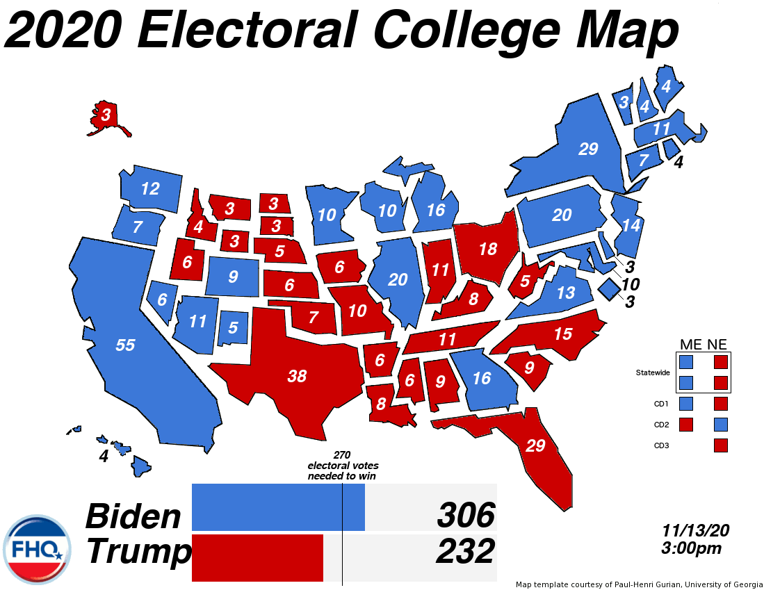 Frontloading HQ: The Electoral College Map (11/13/20) -- 306-232