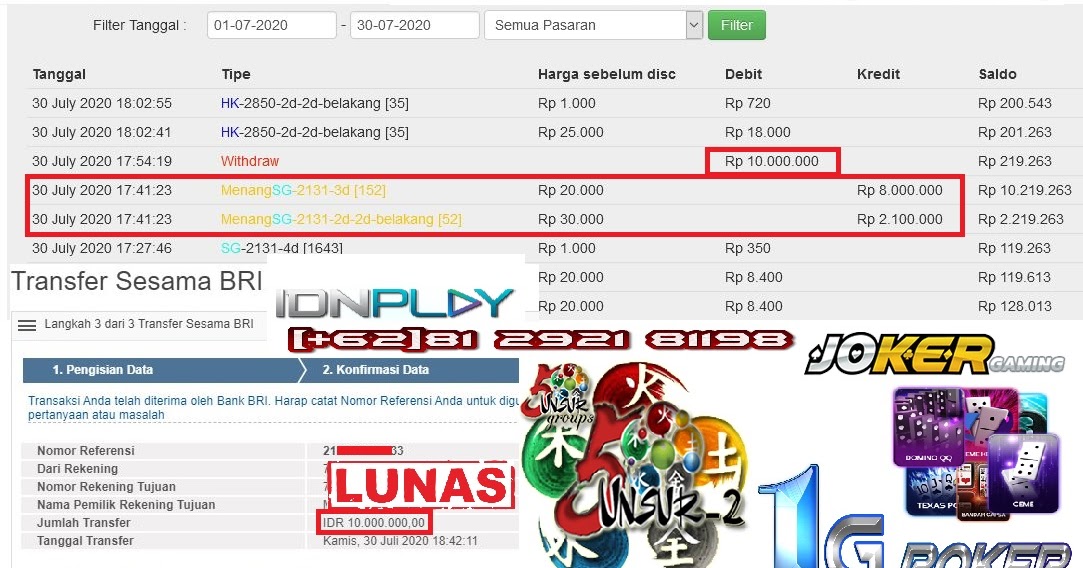 SELAMAT UNTUK MEMBER 5UNSUR•2 JACKPOT PASARAN SINGAPORE TOTO 30 JULI 2020 Periode [SG-2131 ...