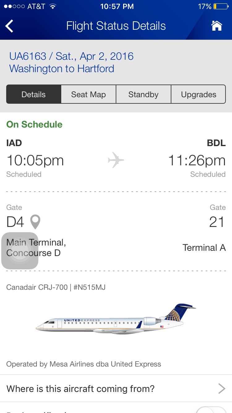 United Airlines from Washington Dulles to Hartford (2) | The Track of Time