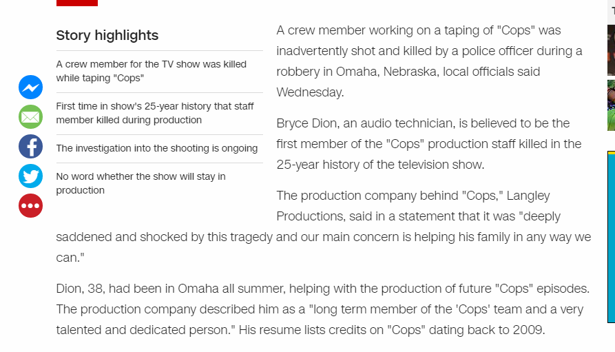 The Mindless Freaks: Cops TV Show Sound Guy Bryce Dion killed filming ...