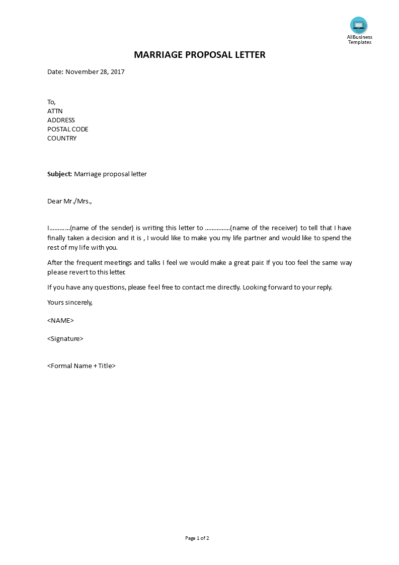 Wedding Proposal Letter Sample - Birthday Letter