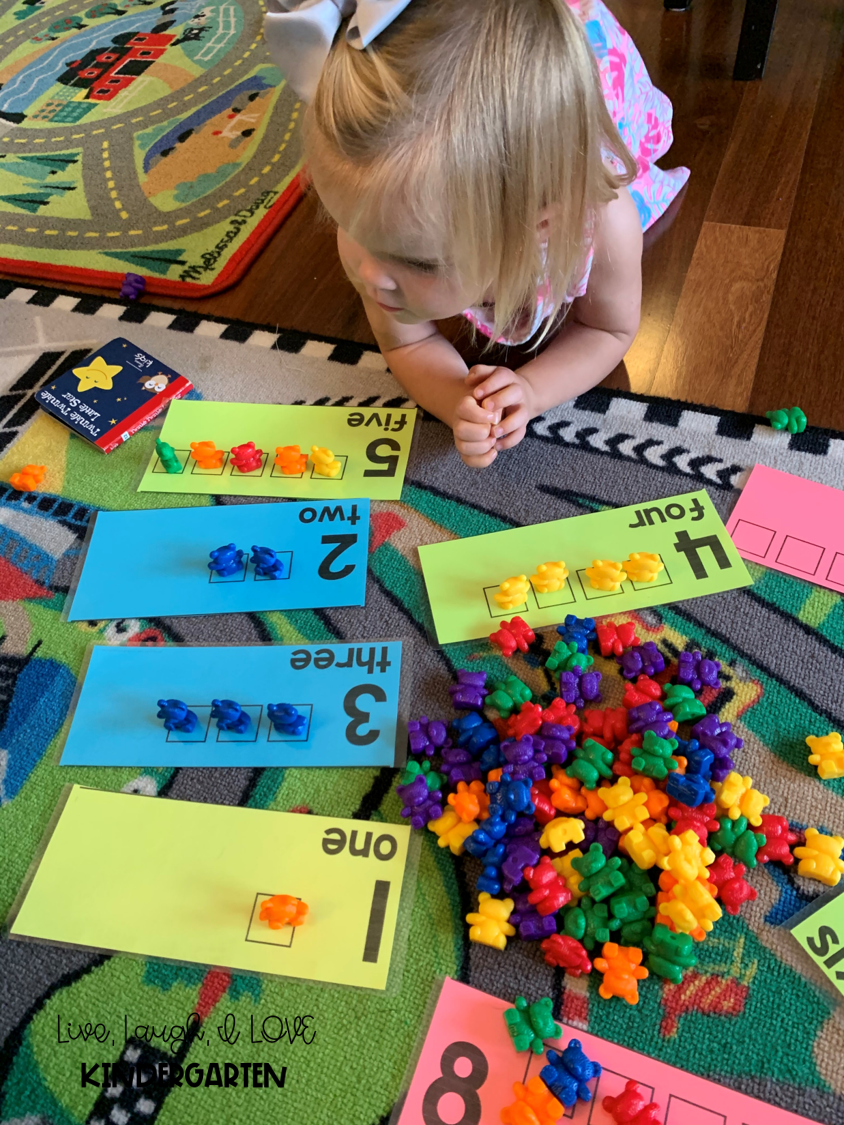 My girls put their objects in each box and then we practiced counting!