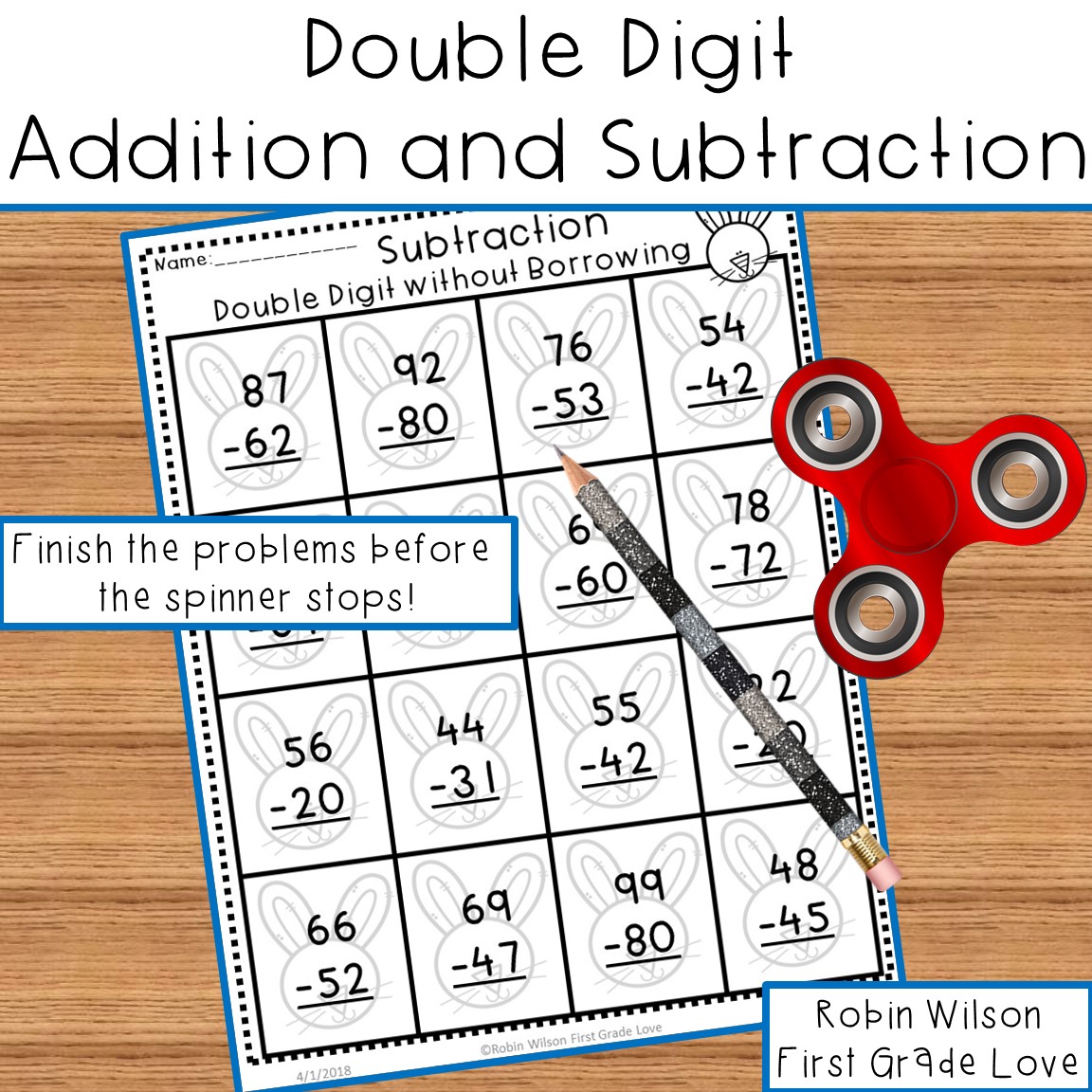 First Grade Love: Double Digit Add and Subtract Spinner Challenge