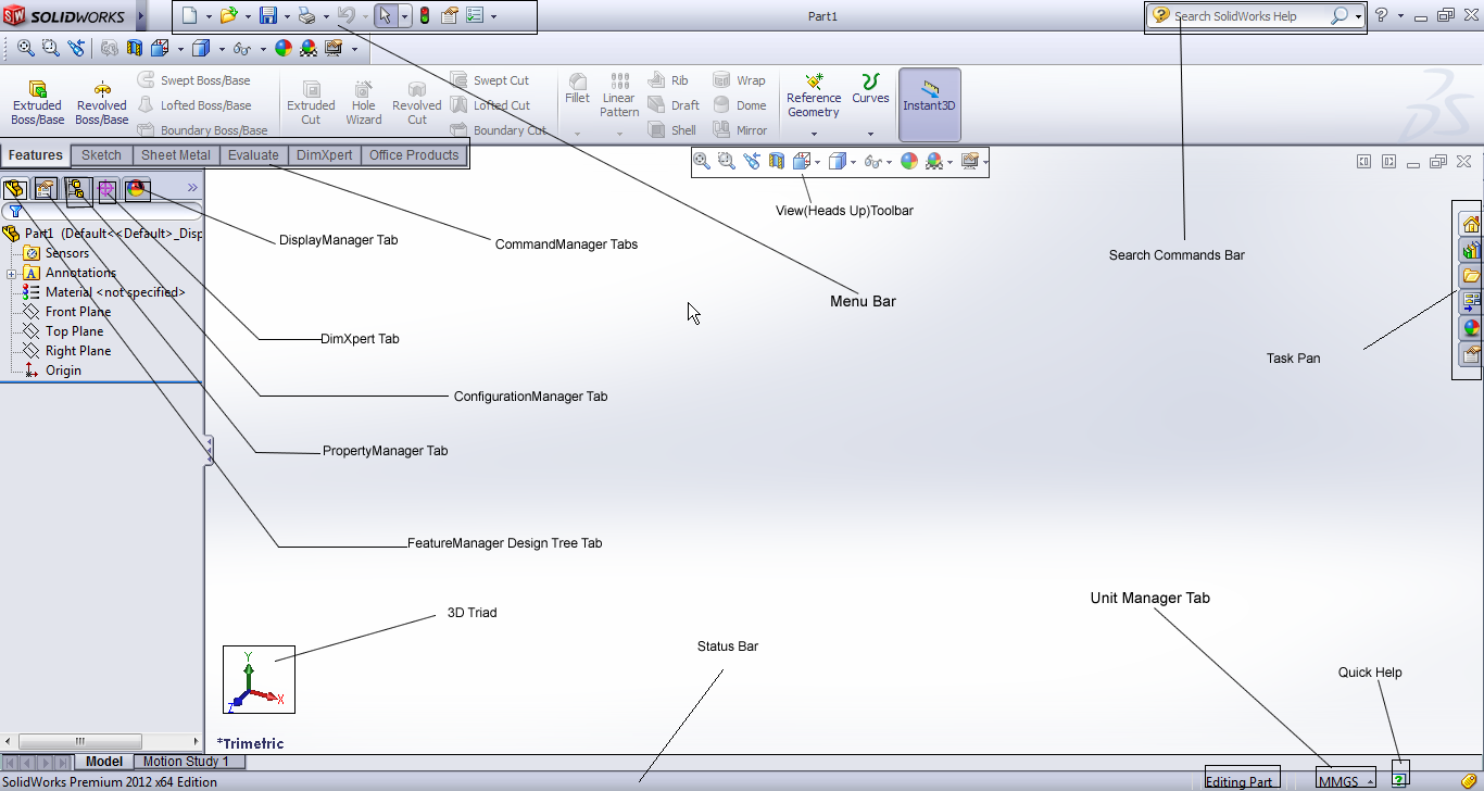Designer Desk Solidwork 2013 Different Menus And Toolbar