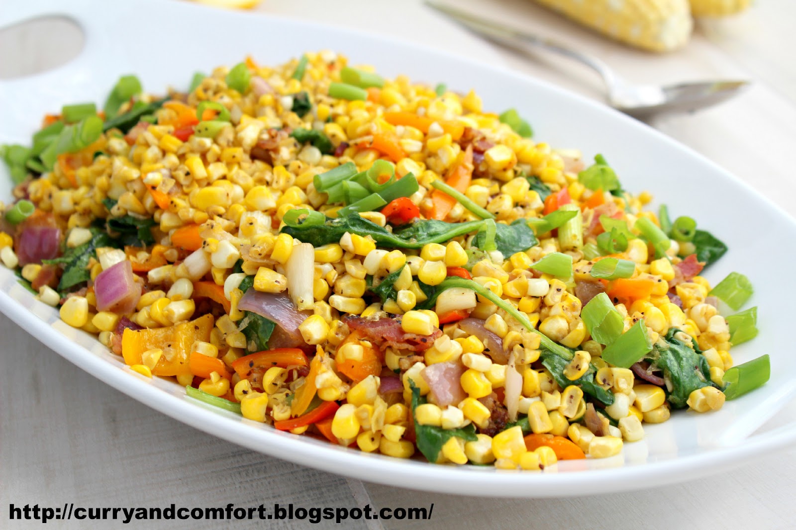 Kitchen Simmer: Corn Spinach and Bacon Saute