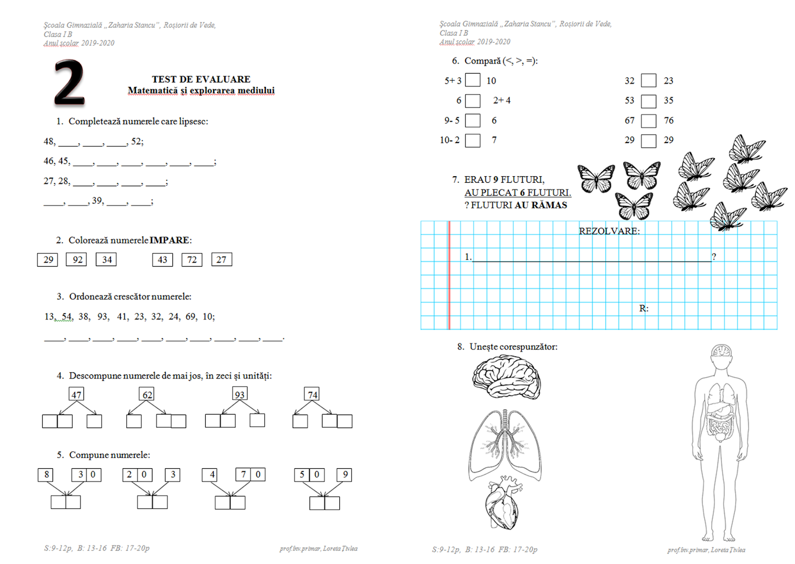 Test de evaluare la matematică - Materiale didactice de 10(zece)