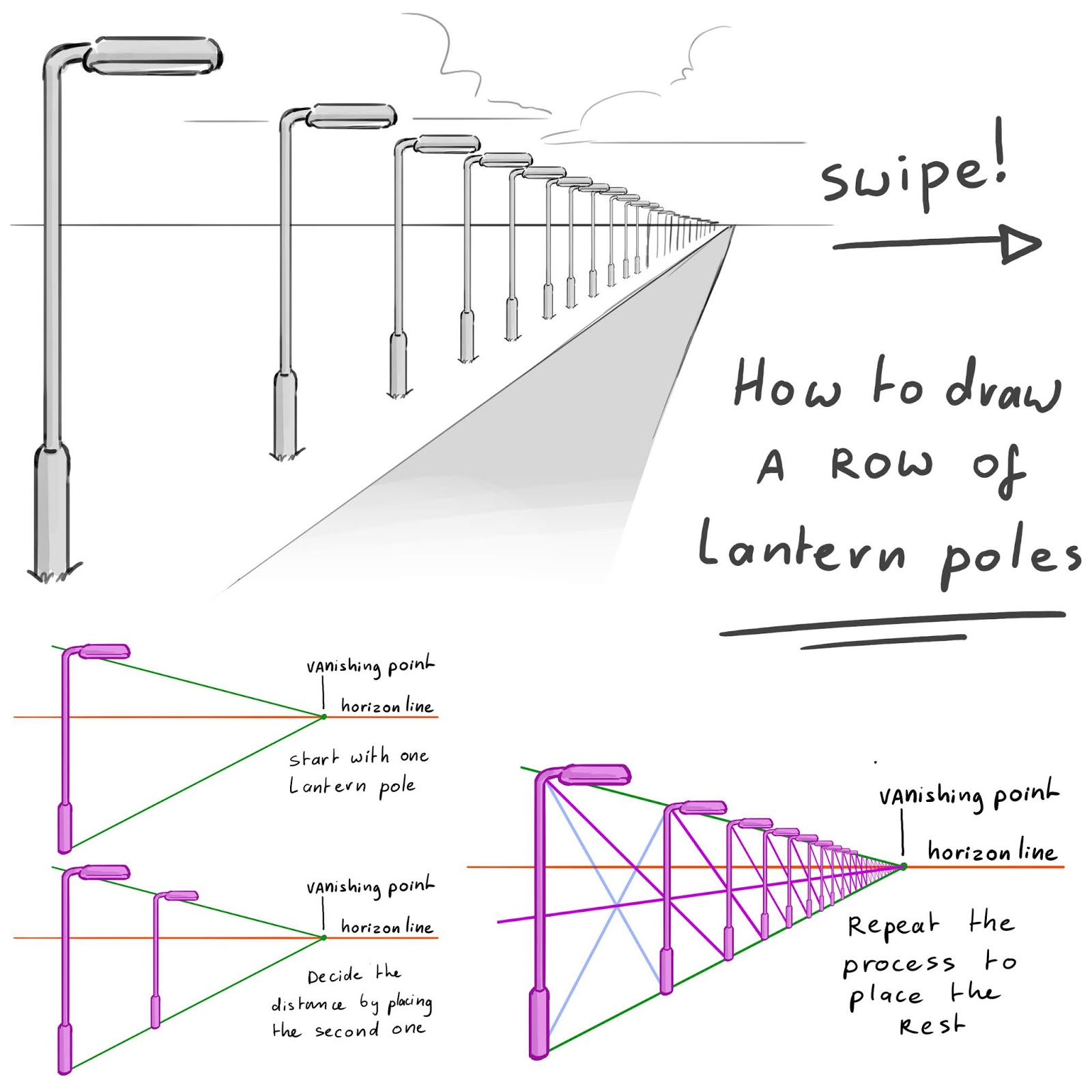 Learning drawing principles: latern pole