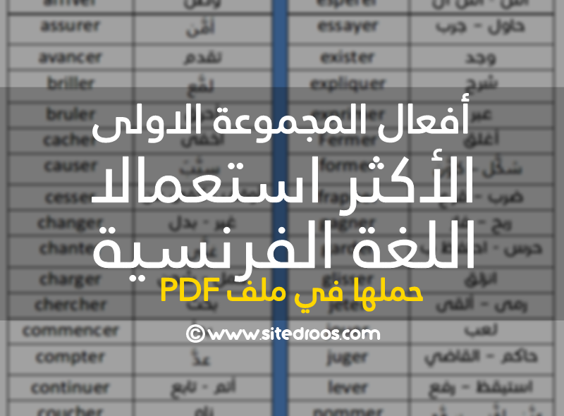 افعال المجموعة الاولى الشائعة والاكثر استعمالا في اللغة الفرنسية مترجمة