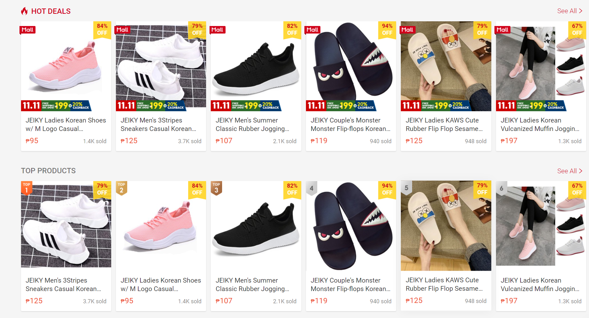 Affordable shoes as low as PHP 149 in Shopee store of Jeiky Shoes Mall