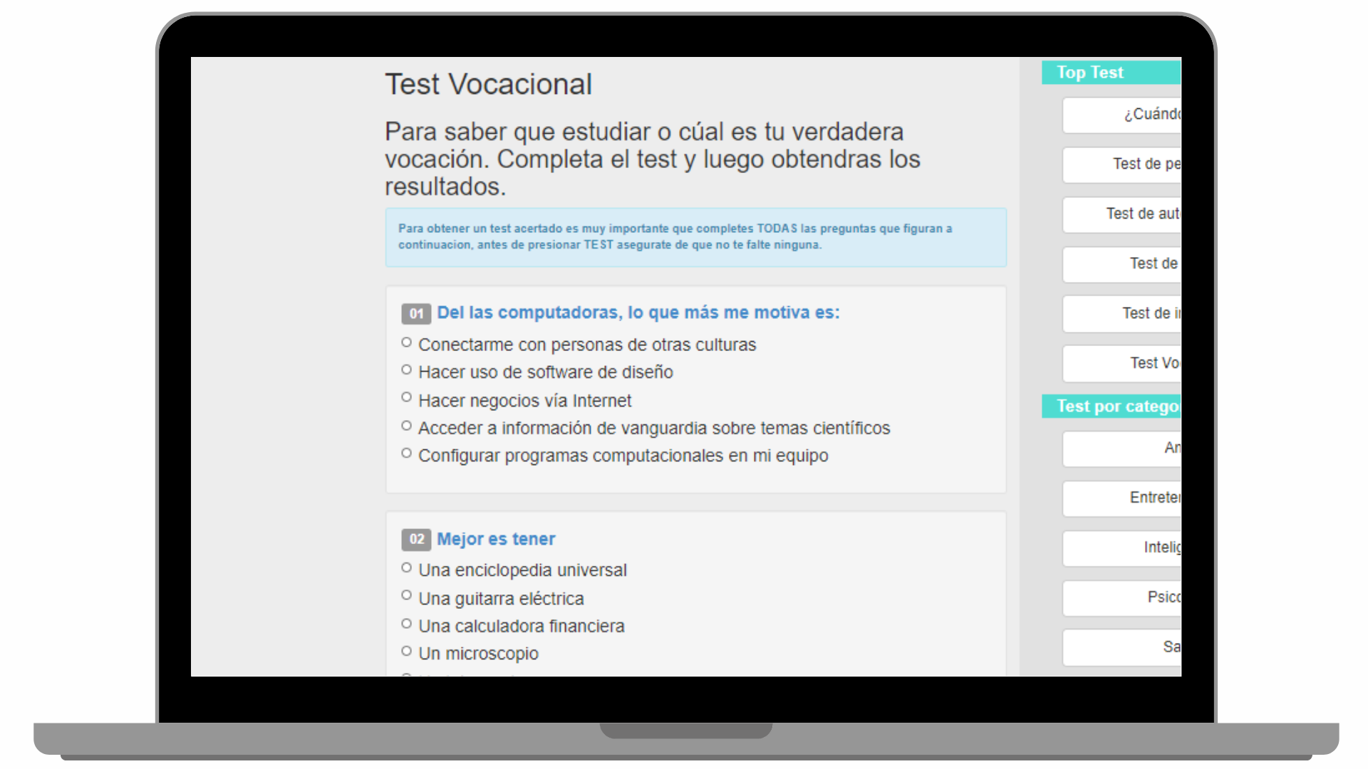 Test de orientación vocacional online