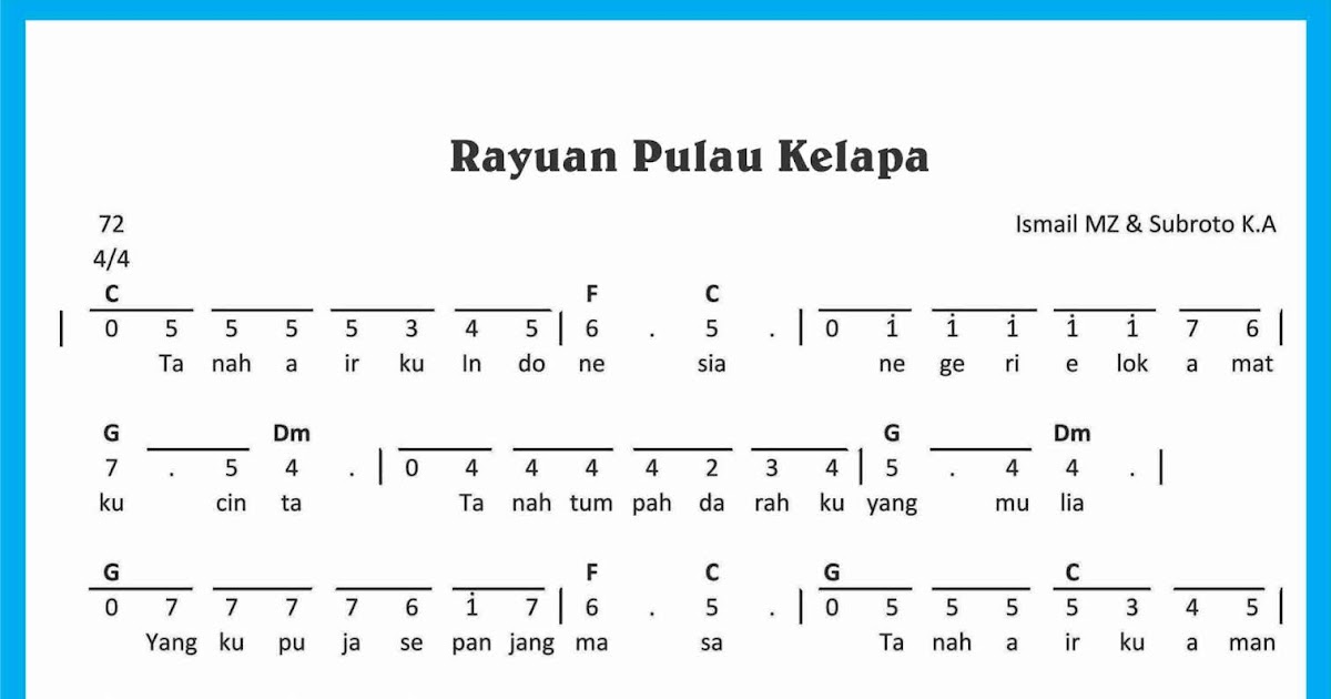 Not Angka Lagu Rayuan Pulau Kelapa - SEKITAR MUSIK