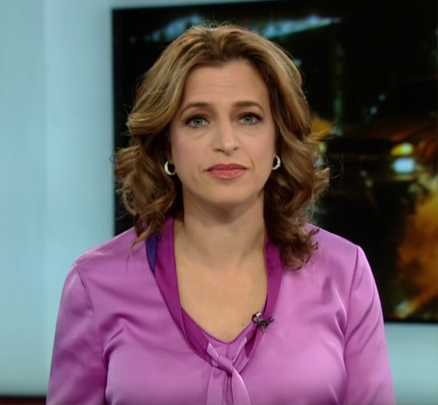 Ladies in Satin Blouses: Elizabeth Cohen - pink satin bow blouse