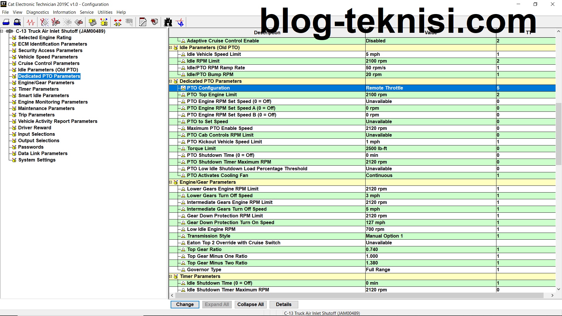 PTO Configuration Test: Remote Throttle (using Caterpillar ET Software ...