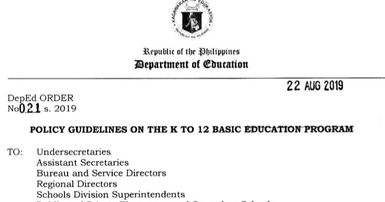 2019 Policy Guidelines on the K to 12 Basic Education Program - Deped ...