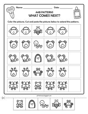 A Little Train: Cute animal AAB patterns. Copy, extend, complete and ...