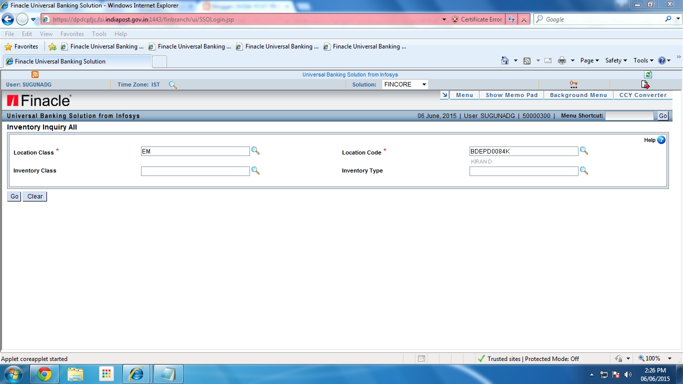 Inventory menus in DOP Finacle - POFINACLEGUIDE