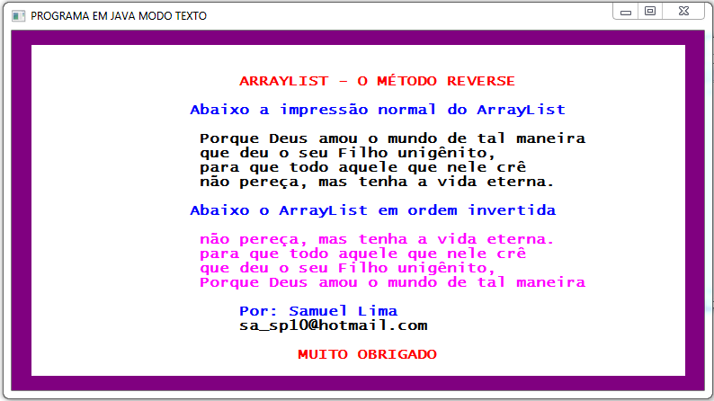 Samuel Lima - Programador C/C++/Java: ArrayList - o método reverse
