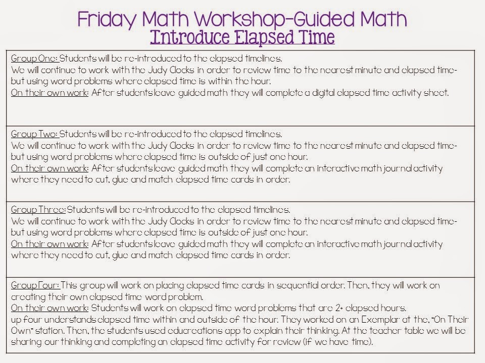 4 Day Math Workshop Lesson Plans - The Teacher Talk
