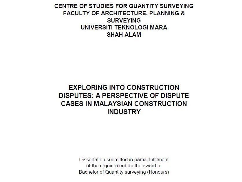 Malaysian Construction Contract *.*.*.Supervised Dissertations ...