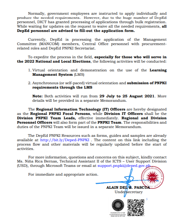 DEPED | APPLICATION OF FIELD OFFICES PERSONNEL FOR PNPKI DIGITAL SIGNATURE