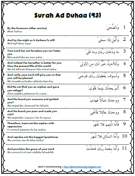 Surah Ad-Duhaa (93) Learning Resources | TJ Islamic Studies