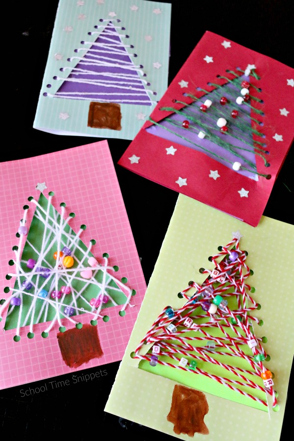 String Christmas Tree Card for Kids to Make | School Time Snippets