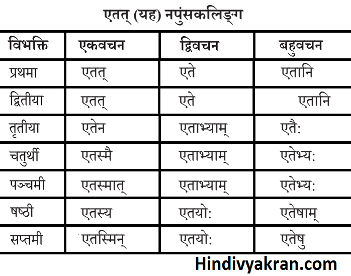 एतत्/एतद् शब्द रूप नपुंसकलिंग संस्कृत में – Etat Shabd Roop Napunsak ...