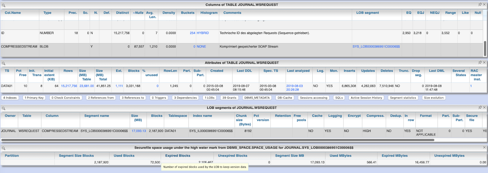 Panorama: Determining candidates for storage reorganization in Oracle-DB
