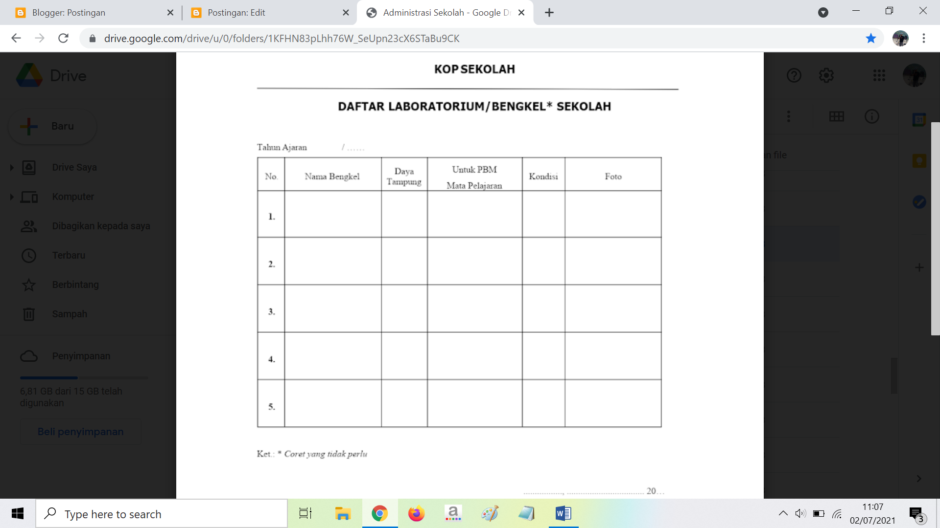 Contoh Daftar Laboratorium atau Bengkel Sekolah - antapedia.com