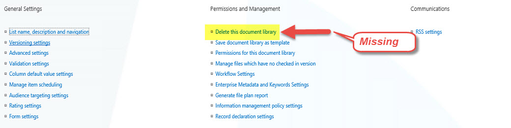 SharePoint Practical Delete This Document Library Link Missing In sharepoint-practical-delete-this-document-library-link-missing-in