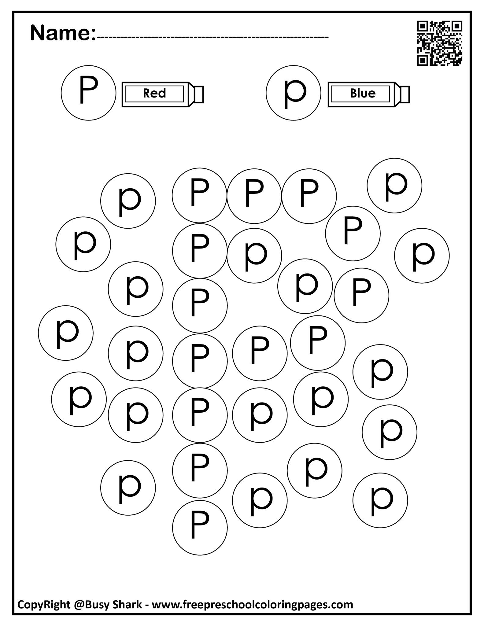 Letter P "10 free Dot Markers coloring pages"