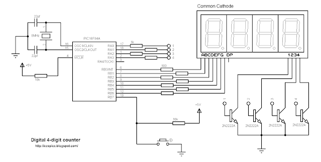 4-Digit 7-segmant display counter using PIC16F84A and CCS PIC C compiler