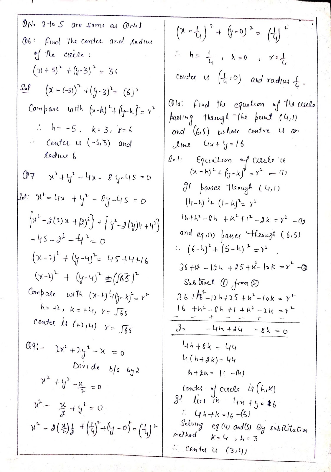 Conic Sections Handmade Notes - Class 11 Maths