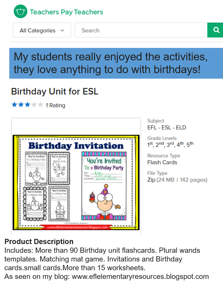 EFL Elementary Teachers: Birthday Unit for ESL