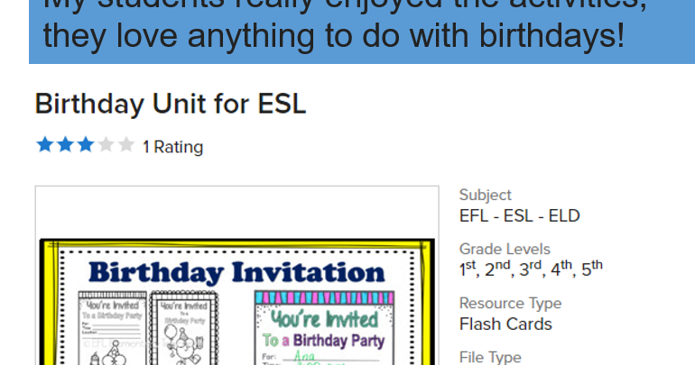EFL Elementary Teachers: Birthday Unit for ESL