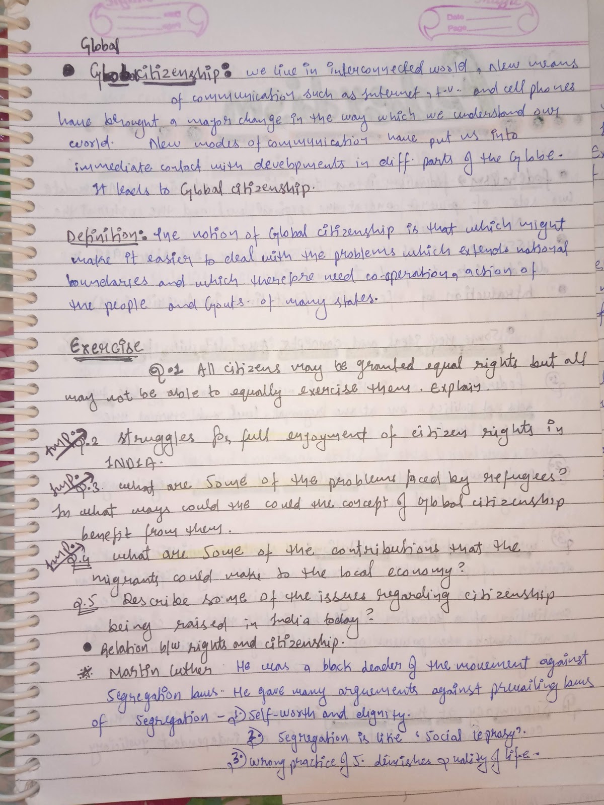 Handwritten Notes of CITIZENSHIP - Political Science - Class 11th ...