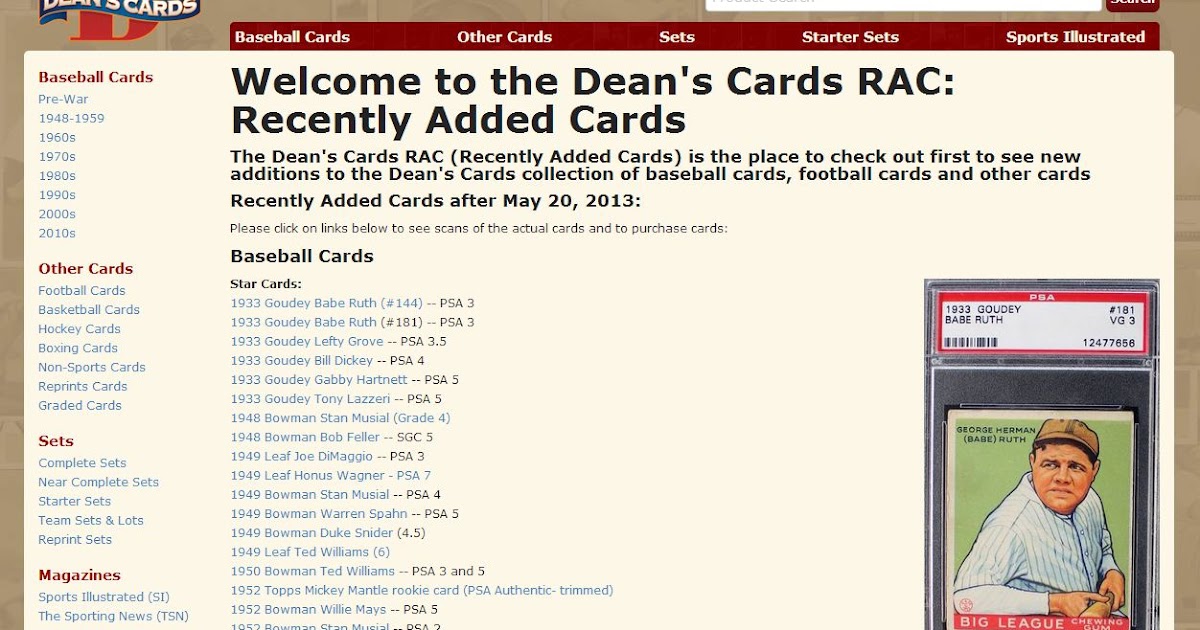 Baseball Card News by DeansCards.com: Dean's Cards Recently Added Cards ...