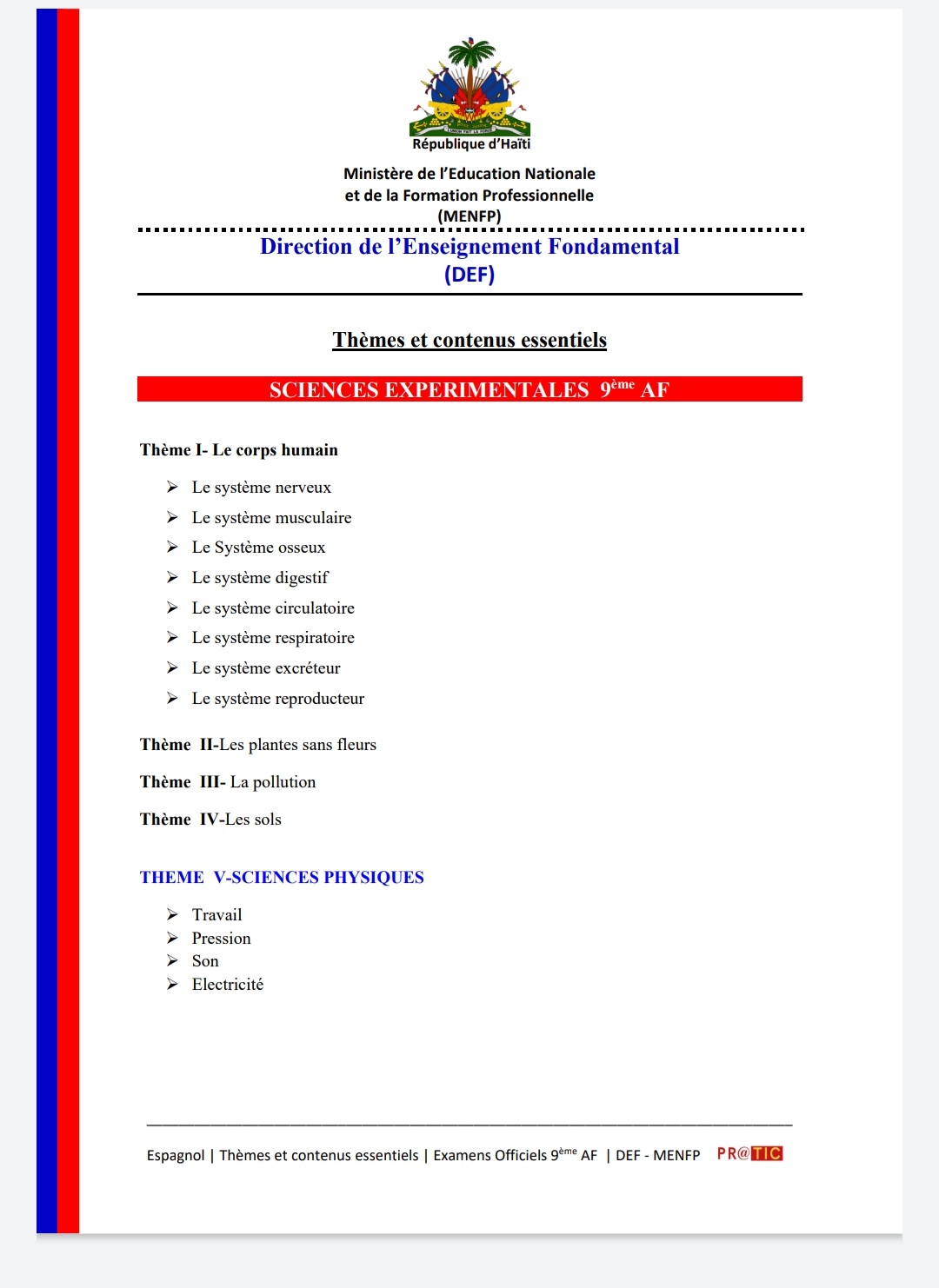 Thèmes et contenus essentiels des Examens Officiels ( 9ème année ...