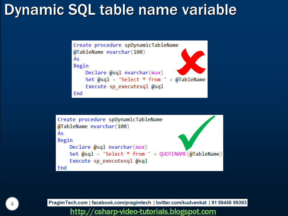 Sql Server Net And C Video Tutorial Dynamic Sql Table Name Variable