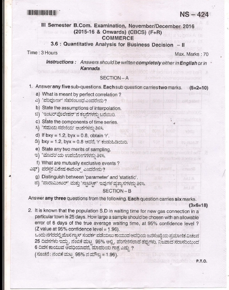 Bangalore University B.Com. COMMERCE 3.6 : QUANTITATIVE ANALYSIS FOR ...