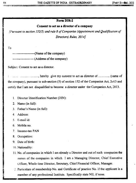 Consent to Act as Director: Letter in Form DIR-2 as per Rule 8