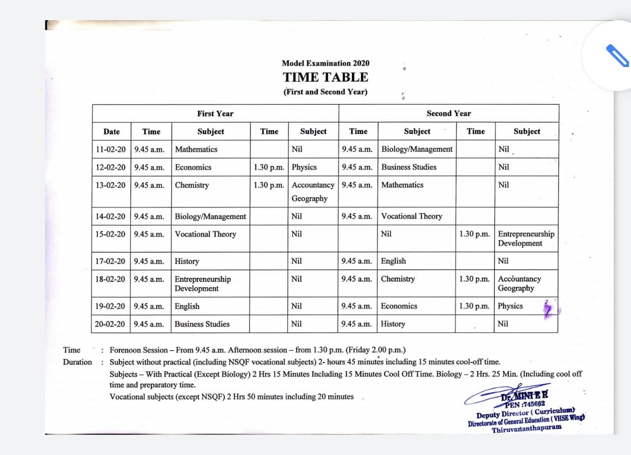 Model Exam time table - NVLA TEST