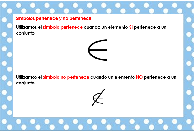 MATEMÁTICAS: RELACIÓN DE PERTENECE Y NO PERTENECE.