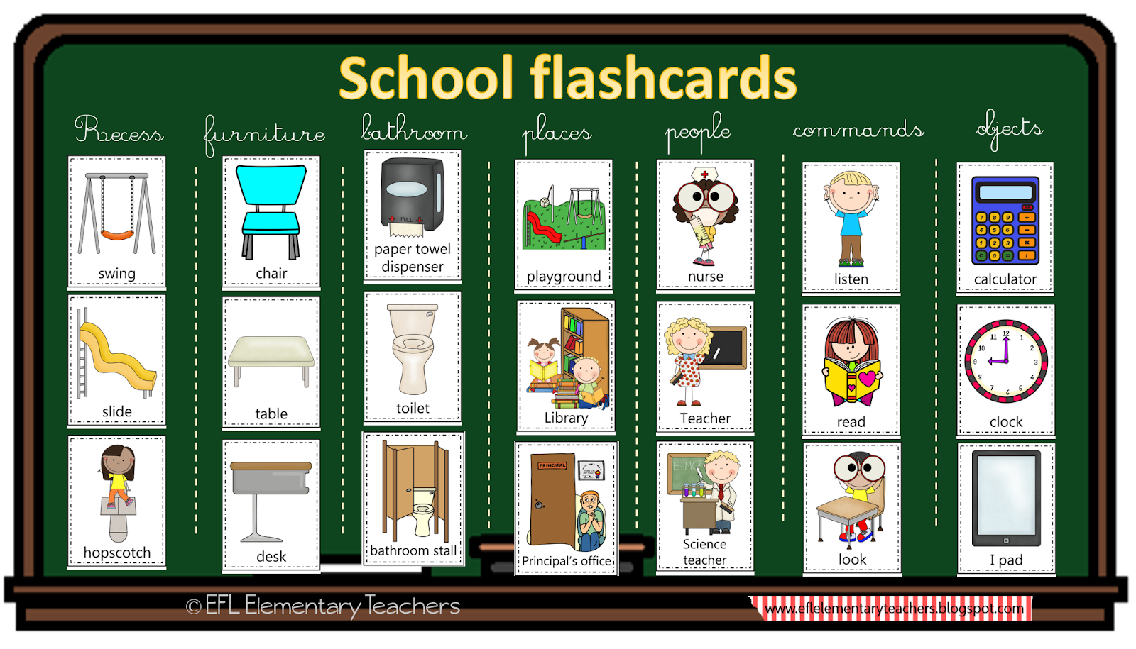 EFL Elementary Teachers: School unit flashcards for ESL students