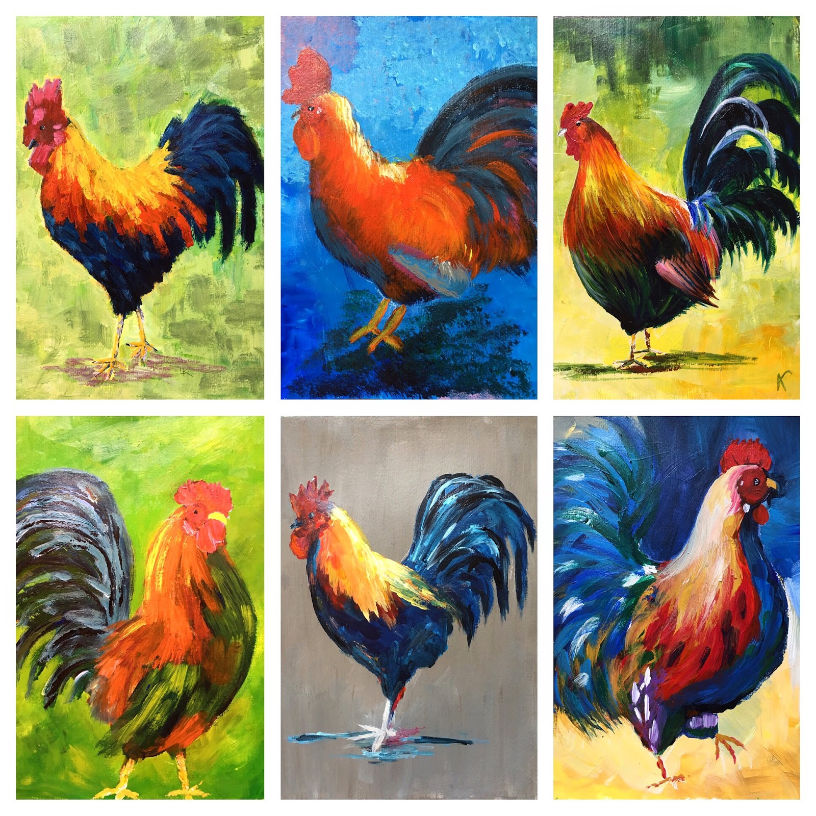 Art Room Britt: Abstract Acrylic Roosters