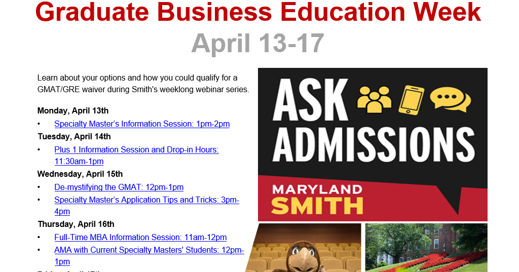 UMD PSYC E-News: Smith School Webinar Series April 13th-17th! Learn more about UMD Graduate ...